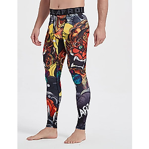LAFROI Men's Quick Dry Cool Compression Fit Tights Leggings Waistband-YSK08 Lion Dance Size MD