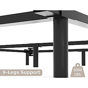 THEOCORATE Bed Frame Queen, 7 Inch Metal Basics Bed Frame, Low Profile Base for Box Spring, 9-Leg Support, Noise-Free, Easy Assembly, Black