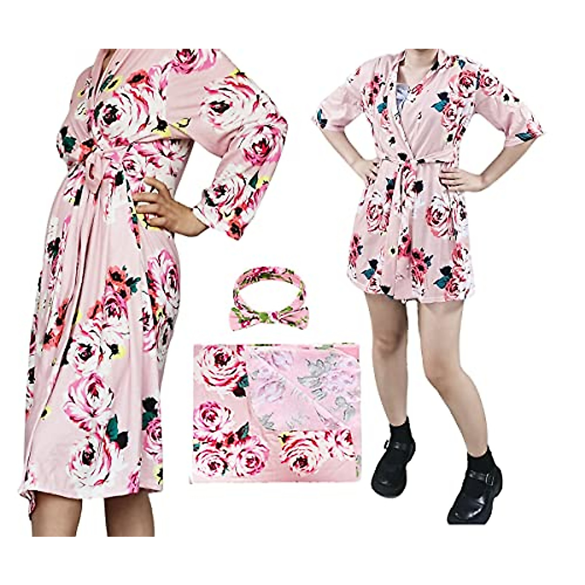 QTECLOR Mommy Robe with Swaddle Set Girls Robe, Maternity Robe for New Moms Gift Hospital Labor Delivery Nursing Loungewear