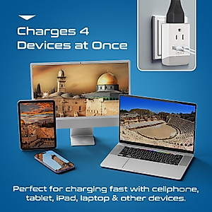 Ceptics Israel Travel Adapter 2 Pack Set, QC 3.0 & PD, Safe Dual USB & USB-C - 2 USA Socket Compact & Powerful - Use in Palestine, Gaza Strip - Type H - AP-14 - Fast Charging (AP-14-2PK)