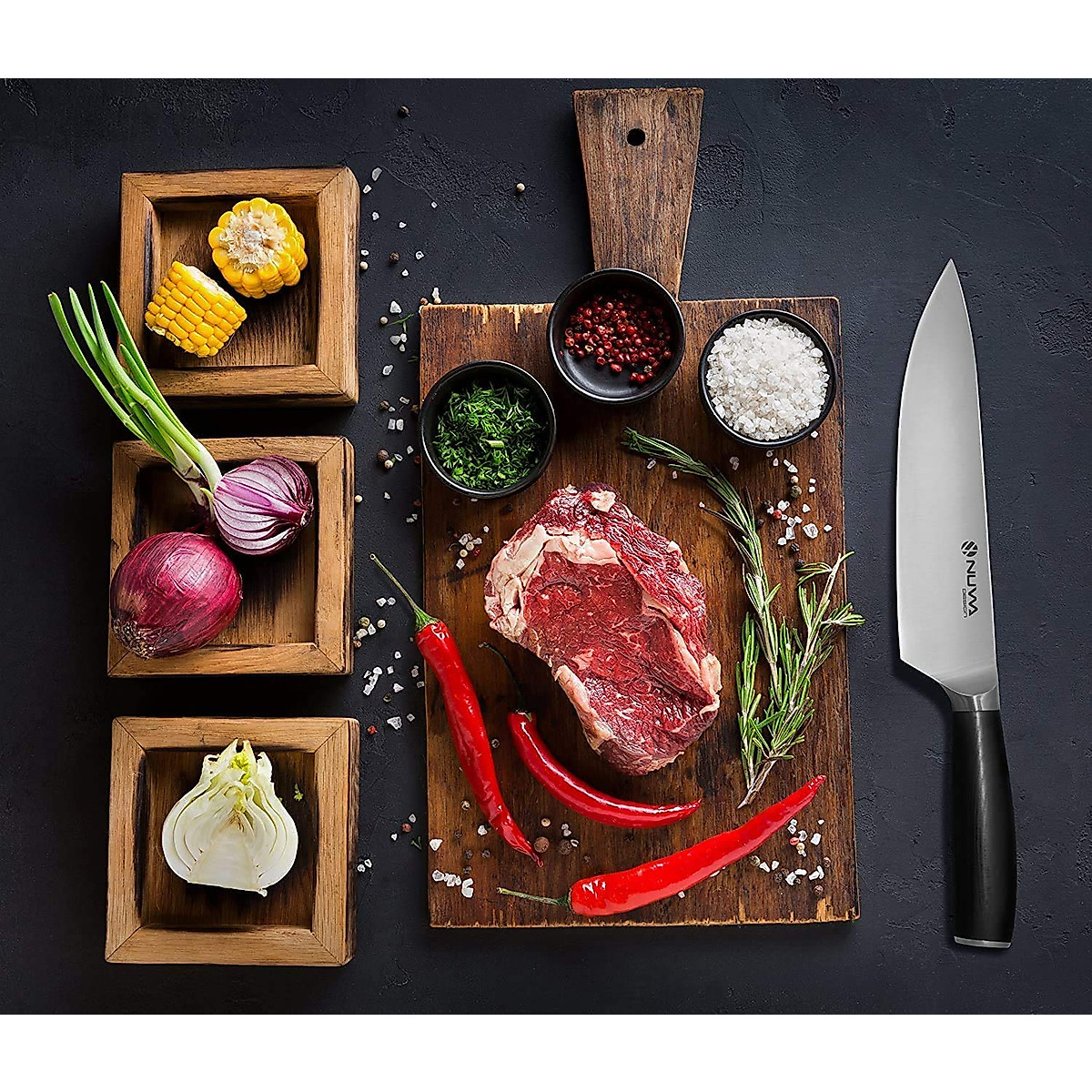 GEAR DISTRICT 8" Professional Chef Knife - High Carbon German Steel, Razor-Sharp Blade, Ergonomic Handle, Full Tang Design, Includes Hand Deodorizer