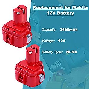 2Pack 3600mAh 12 Volt Replacement Battery Compatible with Makita 12V Battery Ni-Mh 1200 1220 1201 PA12 1222 1233S 1233SA 1233SB 1234 1235 192681-5 Cordless Power Tools