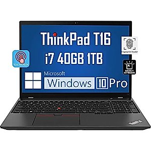 ThinkPad T16 16" WUXGA Touchscreen Business Laptop (Intel 12th Gen i7-1270P VPro, 40GB RAM, 1TB SSD) Backlit KB, Thunderbolt 4, Fingerprint, Wi-Fi 6E, 3-Year Warranty, IR-Webcam, Win 10 / Win 11 Pro