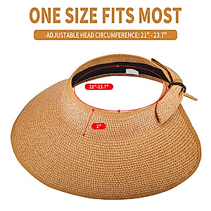 MEINICY 3PCS Foldable Straw Sun Visor Hats for Women, Wide Brim Ponytail Summer Beach Hat, Protect Your Skin Easily (Nature+Black+Beige 3PCS)…