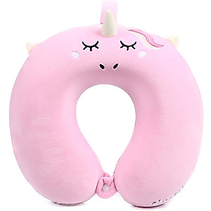 HomiTunky Kids Travel Neck Pillow,360?Unicorn Memory Foam Pillow for Travelling,U-Shaped Airplane Car Flight Head Support Animal with Washable Cover Adults Toddler,Gifts Children,Boys,Girls Pink