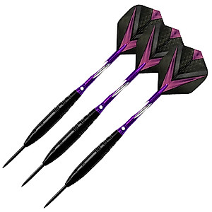 KingHtao Steel Tip Darts Set 22 Gram- Standard PET Flights, Aluminum Dart Shafts,with O Rings, Extra Aluminiu Shafts, Dart Flights and Portable Darts Case (3pcs/Pack) (Purple)