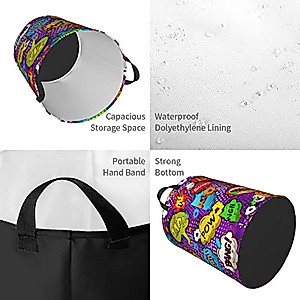 Circular Laundry Hamper Organizer Comic Book Style Speech Bubbles Effects Humorous Fun Contemporary Design Collapsible Storage Baskets Dirty Clothes Bag With Handles Toy Organizer Medium