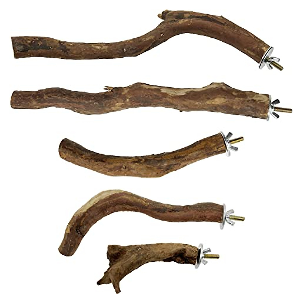 Allazone 5 PCS Bird Perch Natural Wood Bird Perch Stand Wooden Parrot Perch Stand Bird Standing Stick Swing Chewing Bird Toys for Parrot Cages Toy for Cockatiels, Parakeets, Finches