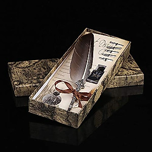 Eujgoov Calligraphy Feather Quill Pen Set Fountain Dip Pen and Ink Set in Gift Box with 5 Nibs (Black)