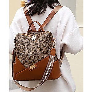 Kim Carrey Backpack Purse for Women PU Leather Casual Shoulder Bag Travel Backpack Ladies Satchel Bags (Brown)