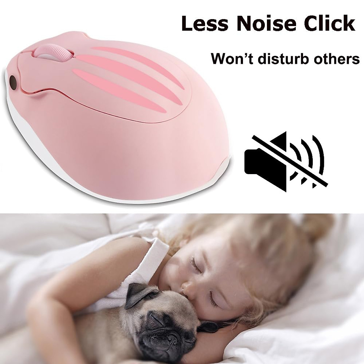 Wireless Mouse Pink Bluetooth Cute Hamster Shape Kawaii Portable Silent Lightweight Quiet Cordless Gaming Mice for PC Laptop Computer Mac iPad Pro MacBook Pro/Air Kids Women Men Gift(No Receiver)