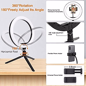 10" Ring Light MACTREM LED Light Ring with Tripod, Clamp & Phone Holder for YouTube Video, Makeup, Selfie, Photography, Live Streaming, Tiktok, 3 Light Modes & 10 Brightness Level