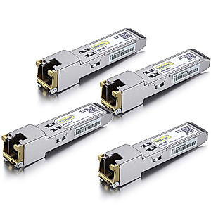10Gtek 1000BASE-T SFP to RJ45 Copper Ethernet Module, Gigabit SFP-T Transceiver for Cisco SFP-GE-T, Meraki, Fortinet, Ubiquiti UniFi UF-RJ45-1G, D-Link, Netgear, TP-Link and More, Pack of 4