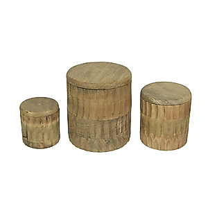 Things2Die4 Set of 3 Hand Carved Wooden Canister Decorative Storage Container Kitchen Decor, Brown, One Size