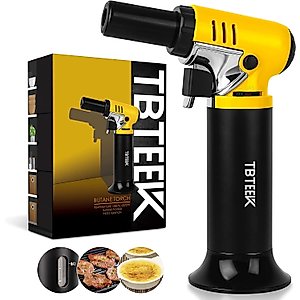 TBTEEK Butane Torch with Fuel Gauge, One-hand Operation Kitchen Torch Lighter with Adjustable Flame for BBQ, Baking, Brulee Creme, Crafts and Soldering(Butane Gas Not Included)