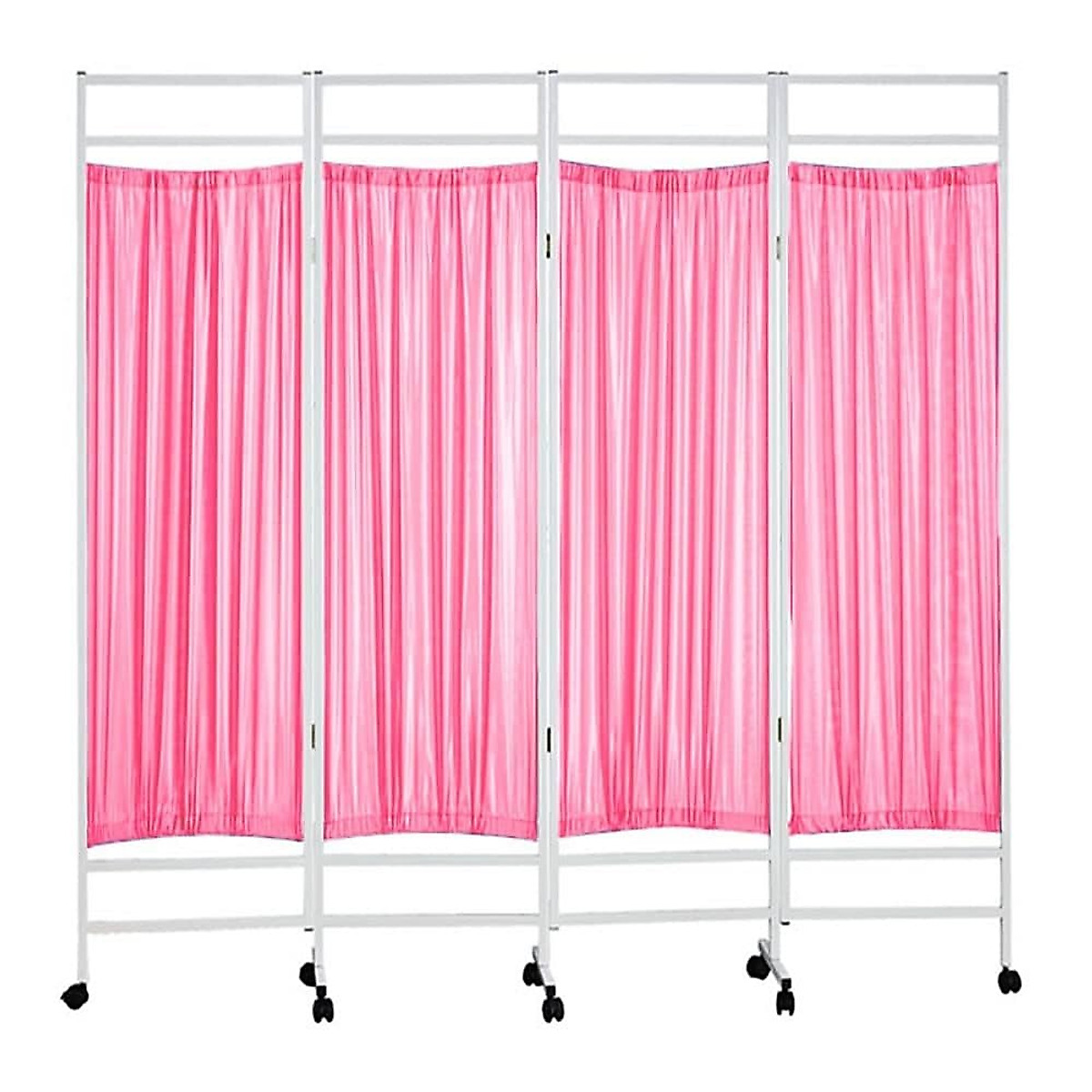 4 Panel Medical Privacy Partition with Wheels, Folding and Rolling Room Divider for Doctor Office Beauty Salon Clinic Hospital Ward (Color : Pink)