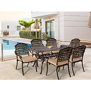 TITIMO 7 Piece Cast Aluminum Patio Dining Set, Outdoor Dining Furniture Patio Table and Chairs Set with 6 Outdoor Stackable Chairs & 1 Rectangle Dining Table for Backyard Garden Deck