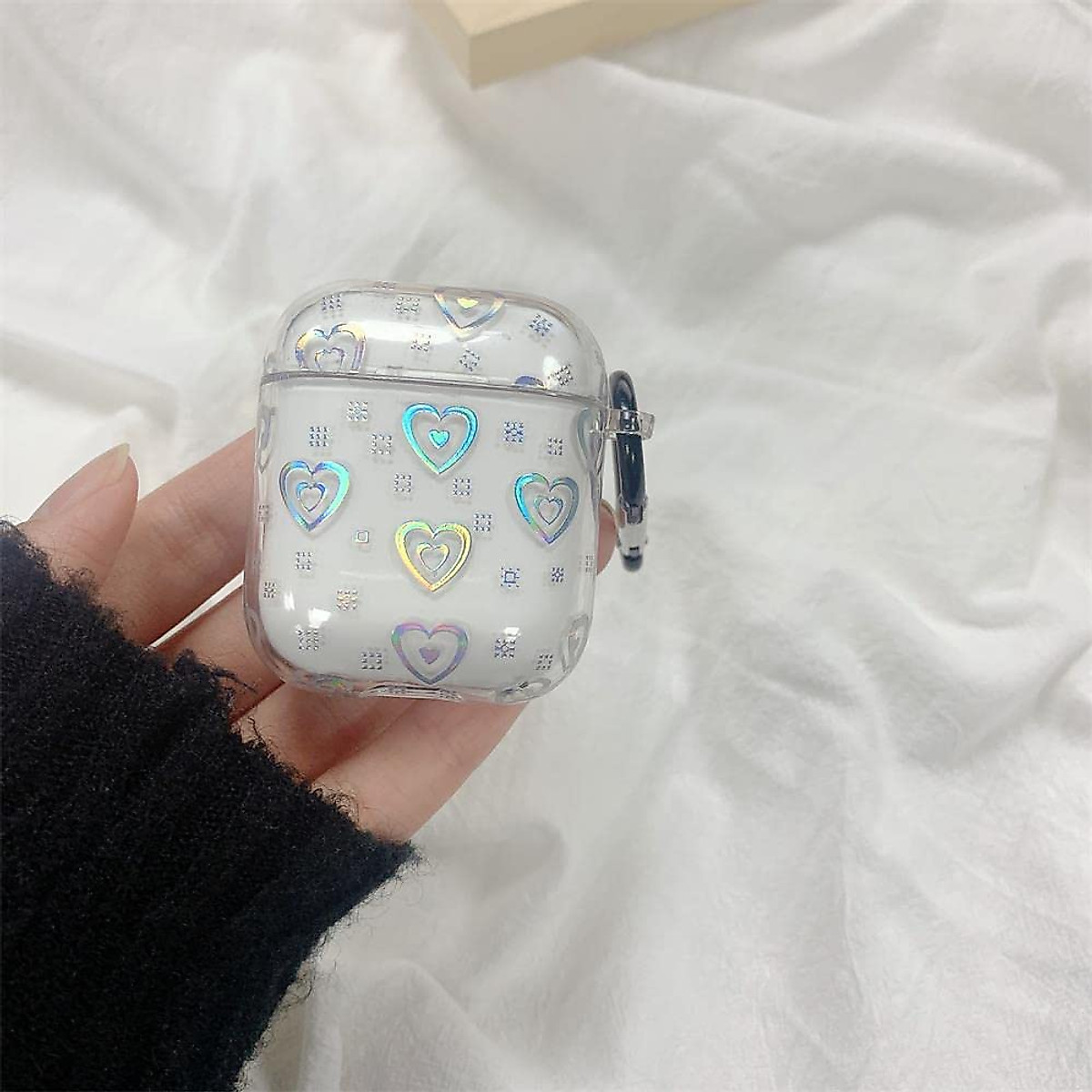 Fycyko Compatible with AirPods Case for Clear Glitter Heart Pattern for Women Girls Fashion Soft Flexible Durable Slim Shockproof AirPods Case for AirPods 2 &1-Heart-A