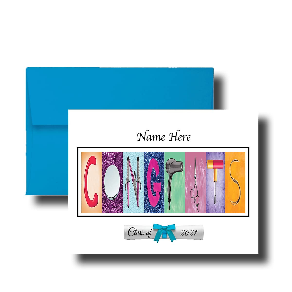 Customized Cosmetology School Congrats Class of 2023, 2024, Hair Dresser Stylist, Graduation Cards,5"x7" Flat or Folded Card Choice envelope color,Custom Grad, Letter Art, Scroll, School, College