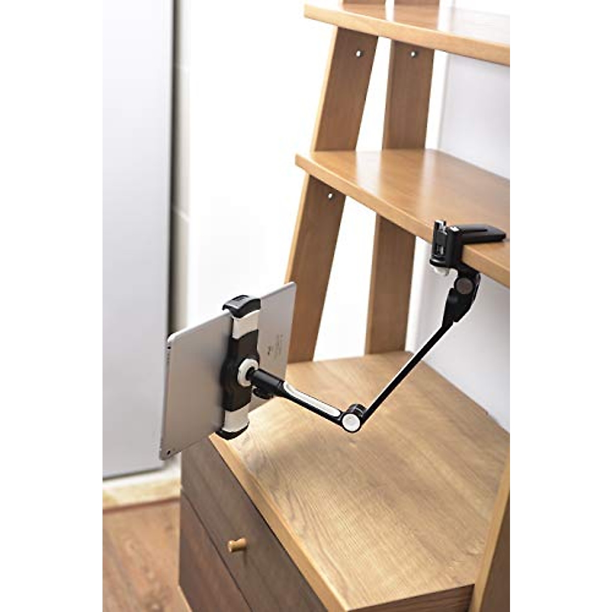 Ledetech Aluminum Adjustable Long Arm Tablet iPad Stand with 360° Swivel Bracket for Any 4-12.9" Smart Devices fits in Office Desk (Black)