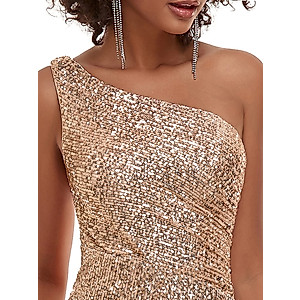 Ever-Pretty Women's One-Shoulder Sleeveless Sequin Gliter Formal Gala Dress Rose Gold US4