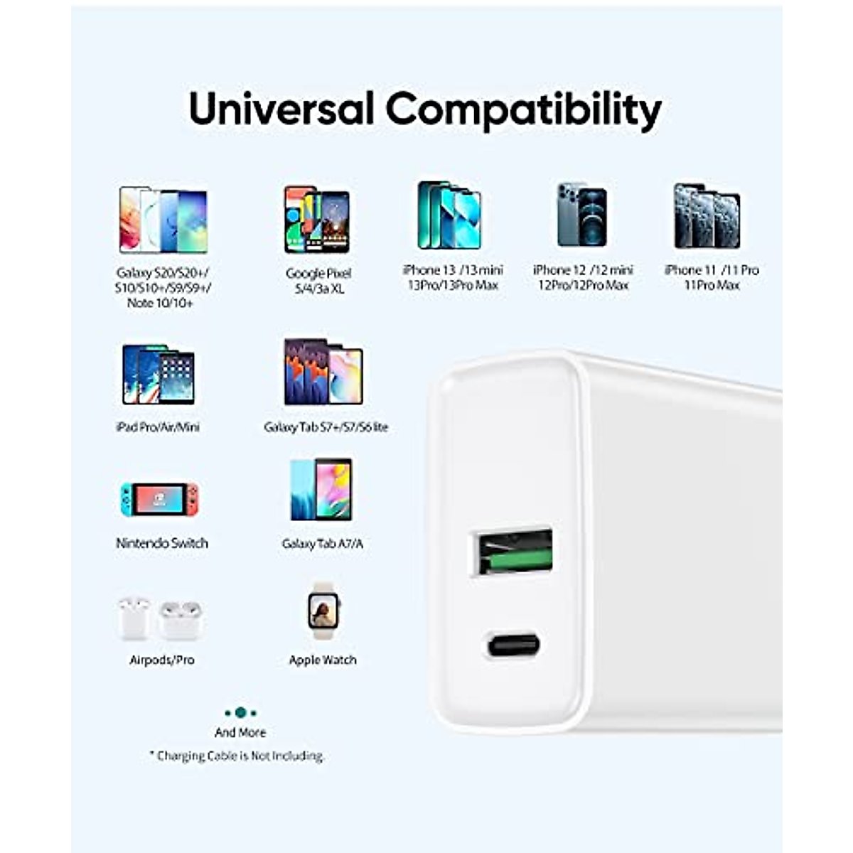 USB C Wall Charger, Dual Port 20W PD & QC 3.0 Fast Charging Block Plug Adapter Type C USB Charger Brick Compatible with iPhone 14/13/ 13 Pro Max/12/11 Pro Max, iPhone Xs/XR/X, Galaxy, Android