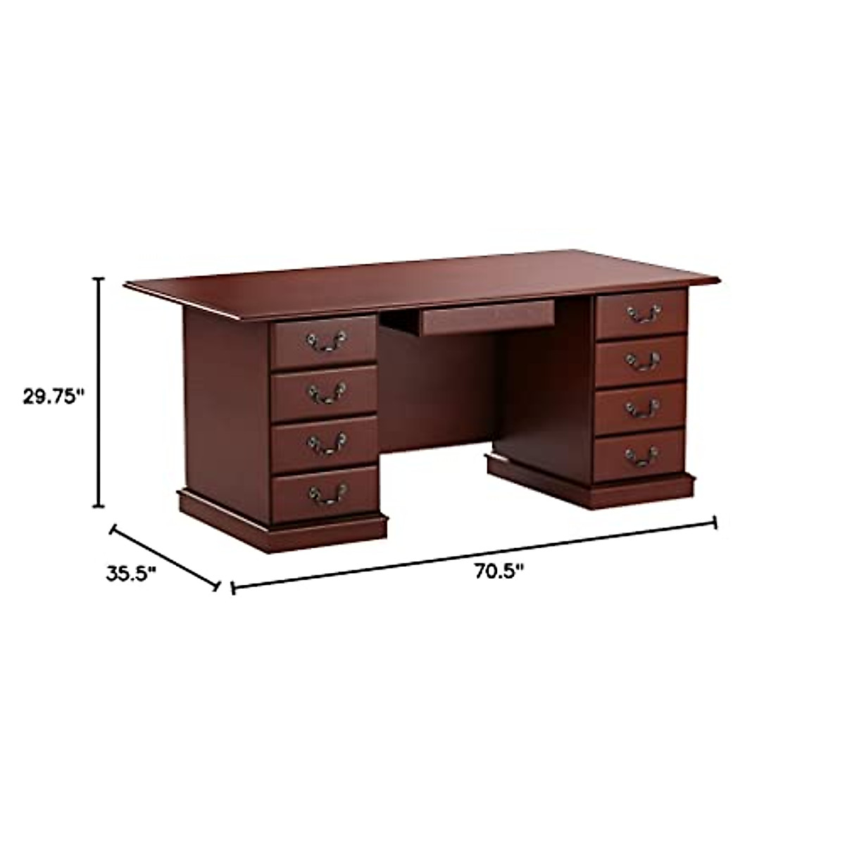 Sauder Heritage Hill Executive Desk, L: 70.51" x W: 35.43" x H: 29.69", Classic Cherry Finish