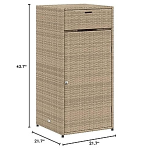 loibinfen Wicker Patio Garden Storage Cabinet, Outdoor Towel Rack & Pool Cabinet, Freestanding PE Rattan Wicker Storage Cabinet, Beige 21.7"x21.7"x43.7" Poly Rattan, -346