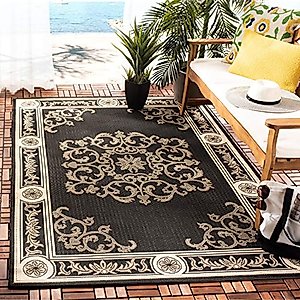 SAFAVIEH Courtyard Collection 9' x 12' Black / Sand CY2914 Indoor/ -Outdoor Waterproof Easy -Cleaning Patio Backyard Mudroom Area -Rug