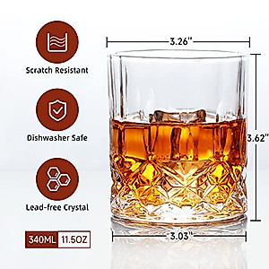 RorAem Whiskey Glasses Set of 4 - Bourbon Glasses Crystal Rocks Glasses Whiskey Gifts for Men Old Fashioned Glasses for Whiskey Cognac Scotch Cocktail Vodka Liquor Rum Home Bar 11oz