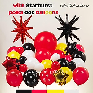 Cartoon Mouse Balloon Garland Kit 157pcs Black Red Yellow White balloons with Foil Starburst Cute dot balloons for kid Cartoon TV Video Game theme Racing car Birthday Decorations
