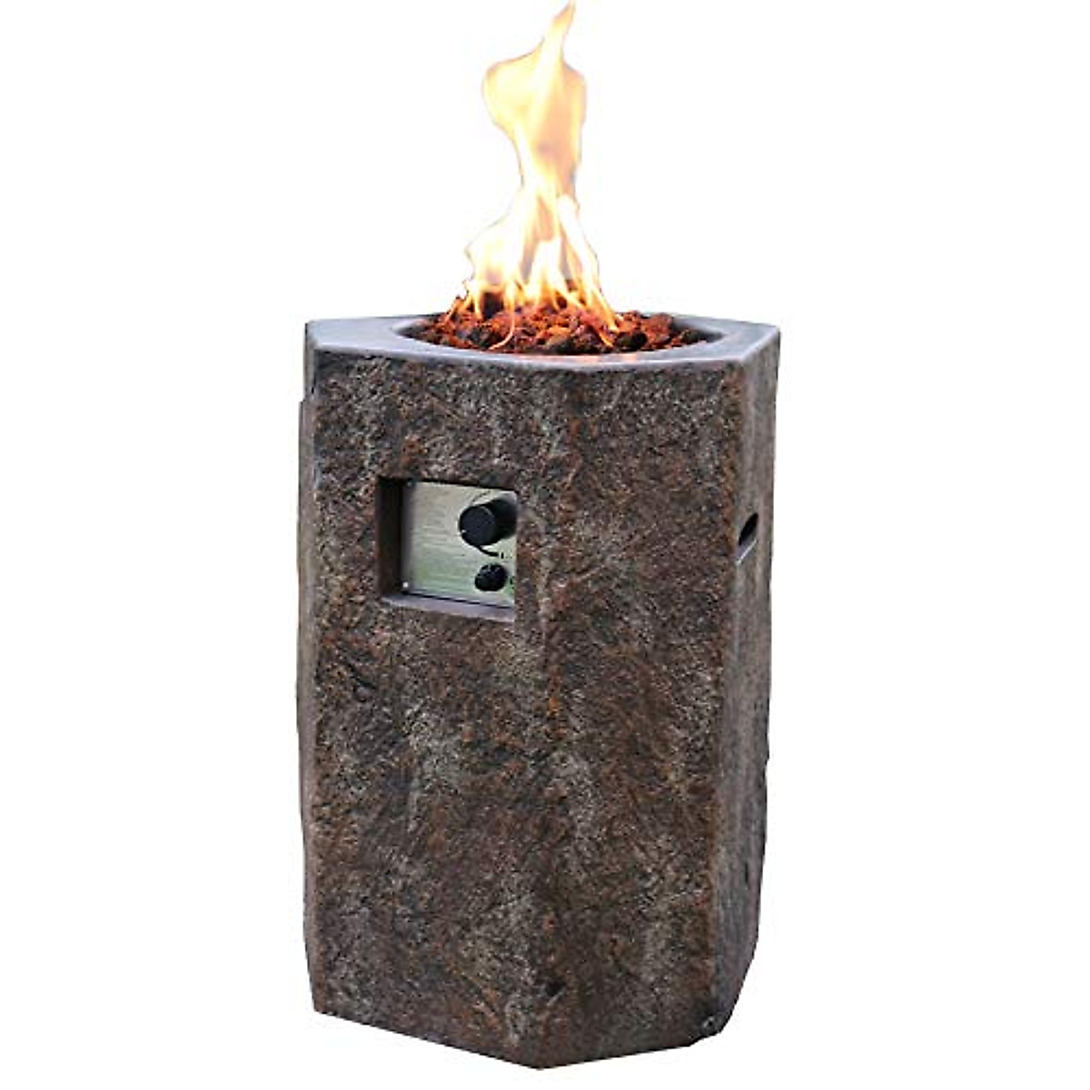 MODENO Fire Pit Outdoor Furniture Decoration Basalt Fire Column Brand, Backyard Furniture, 40,000 BTU Auto-Ignition, Stainless Steel Burner, Lava Rock Included