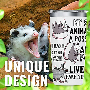 Onebttl Possum Gifts for Women & Men, Unique Gifts for Possum Lover, Possum 20oz Tumbler with Spill-Proof Lid, Opossum Gifts, Gift Box Included - White