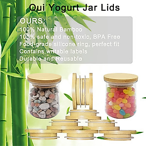 Oui Yogurt Jar Lids - 8 Pack Oui Yogurt Bamboo Jar Lids Set, Reusable Oui Lids Natural Bamboo Lids for Oui Yogurt Jars with Labels & Silicone Sealing Rings, Perfect Sealing