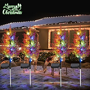 2 Pack Solar Christmas Tree with LED Solar Christmas Lights for Outdoor Christmas Decorations, Christmas Pathway Lights Outdoor, Small Christmas Tree Lights for Holiday Lawn Garden Yard Decor