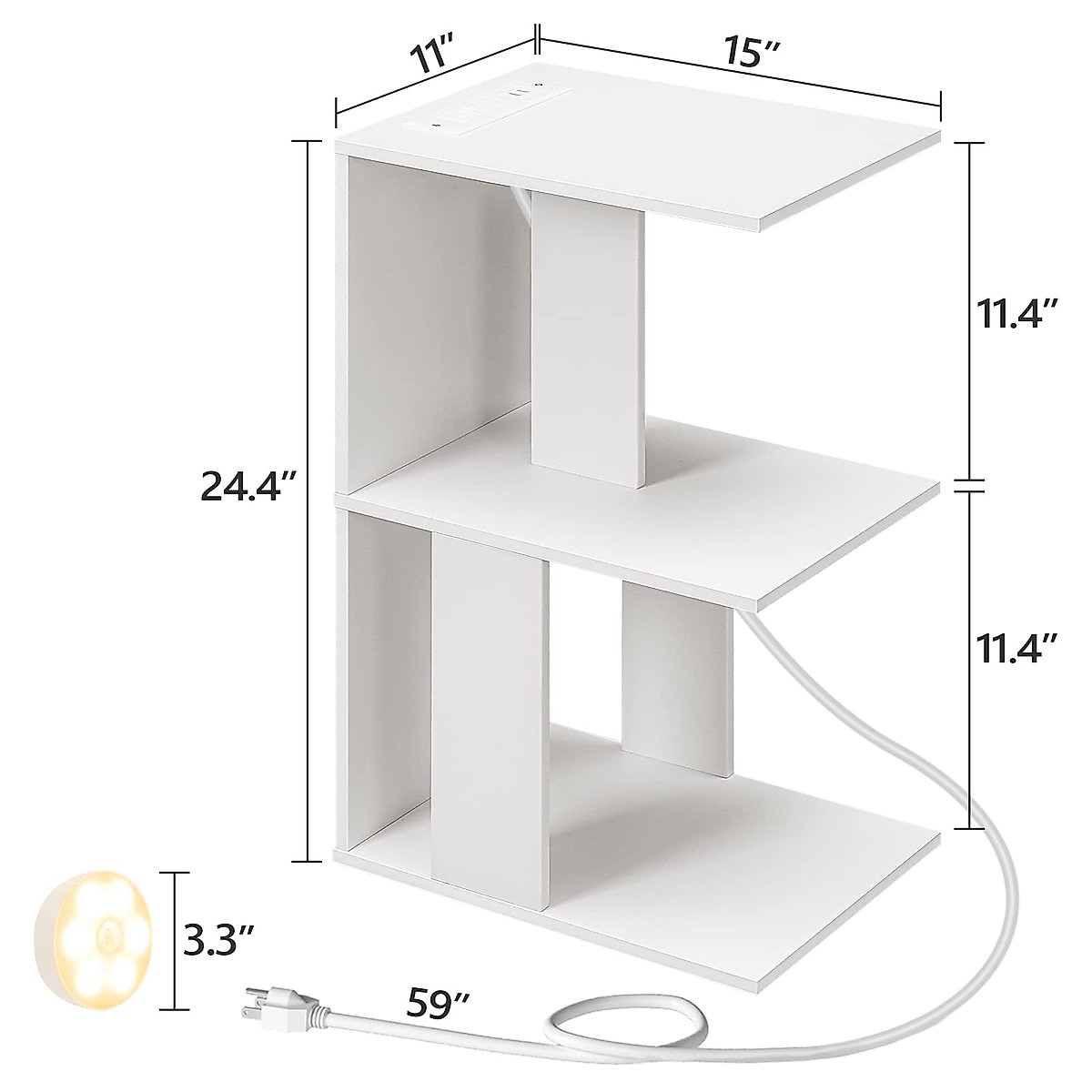 MAHANCRIS End Table with Charging Station and Side Tables with Charging Station bundle，Narrow Side Table for Small Spaces，2-Tier Nightstand with Tempered Glass Top，for Bedroom，Living Room ETWT18E01Z-E