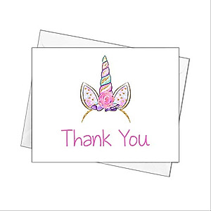 Unicorn Thank You Cards with Envelopes, Kids Birthday, Stationery Set for Girls, Pack of 10 folded Notecards