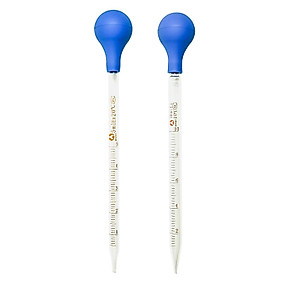 2 Pack 5ml 10ml Glass Graduated Dropper Pipettes Lab Dropper Liquid Essential Oil Transfer with Blue Rubber Cap and Scale