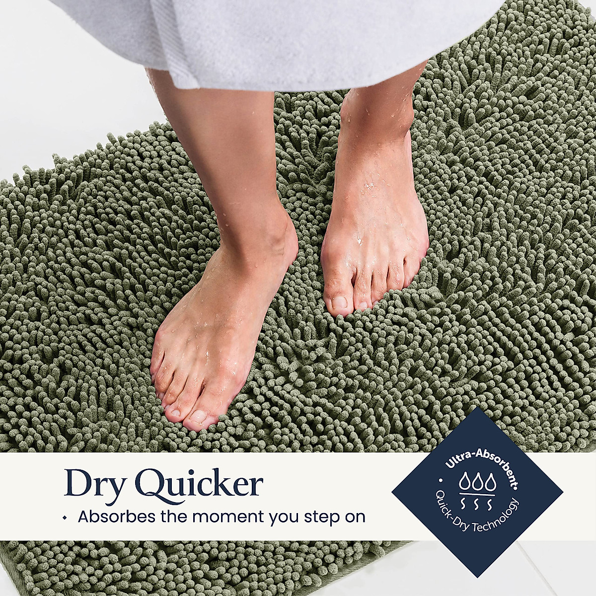 2 Piece Bathroom Rugs Bath Mat Set - Soft Plush Chenille Shower Mats for Bathroom Durable Bath Rug with Rubber Backing, Ultra Absorbent Bath Rugs, Bathtub Mat, Bathroom Rug Mats - 30x20 + 24x17 Inch