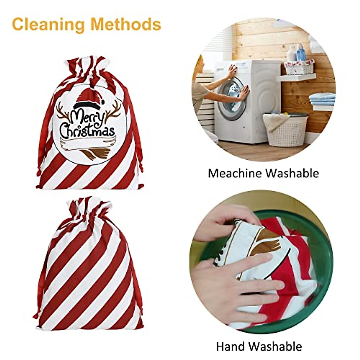 kathyyue Christmas Santa Sacks Canvas Gift Bags Personalized Xmas Large Burlap Presents Bags with Drawstring Reusable Gift Candy Treats Storage 2Pcs Size 17.7" x 25.6" and 19.7" x 27.5"