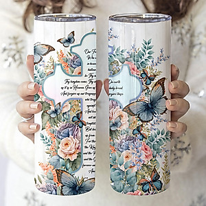 CERMELUS The Lord's Prayer 20oz Skinny Tumbler, Stainless Steel Double Wall Insulated Cup With Lid And Straw Multi, Bible Christian Tumbler, Gifts for Women, Mom, Daughter, Friends