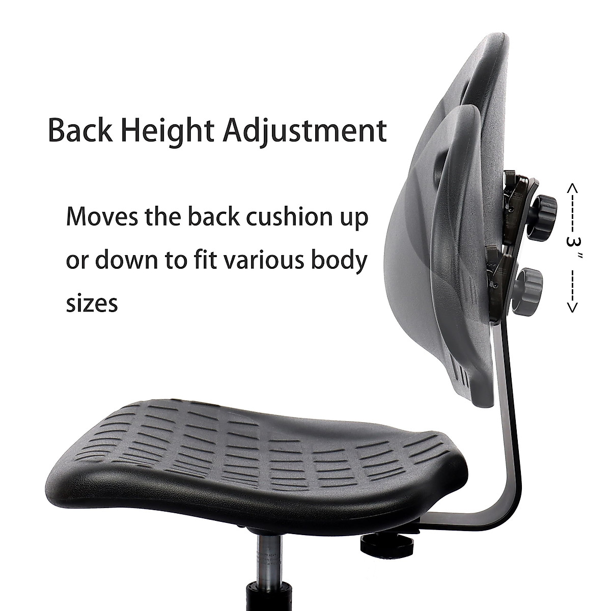 Aaron's Deluxe Polyurethane Drafting Lab Stool Chair, 18'' Adjustable Footring, 10'' Adjustable Height, 450 lb seat Capacity, Heavy Duty, Made and Built to Order here in The United States, Black