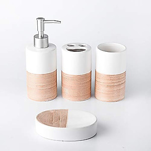 MIUFA 4 Piece White Deluxe Ceramic Bathroom Accessories Set Soap Dispenser Toothbrush Holder,Tumbler & Soap Dish (White)