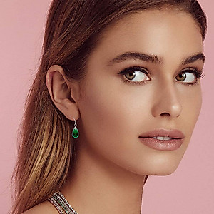 Teardrop Austrian Crystal Drop Dangle Earrings for Women 925 Sterling Silver Hypoallergenic Hook Earring (Emerald)
