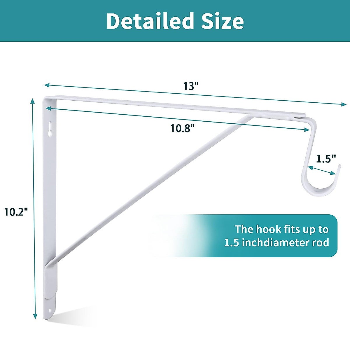 Closet Rod Brackets, Heavy Duty Closet Rod Support White Closet Brackets with Rod Holder Wall Mounted Shelf Bracket Clothes Hanger for Shelf Storage and Closet Rod, 4 Pack