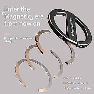 VAWcornic Phone Ring Holder for MagSafe, Metal Magnetic Phone Stand Phone Grip for iPhone, Samsung,Huawei,Tablet, Removable Ring Grip Compatible for Magsafe Case (Black - Include 4 Sticky Buckle)