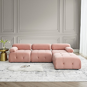 NordStorm 93" Modular Sectional Sofa, Upholstery Teddy Velvet Fabric Couch for Living Room Apartment, Convertible L Shaped Couch with Reversible Ottoman, Button Tufted Designed Free Combination