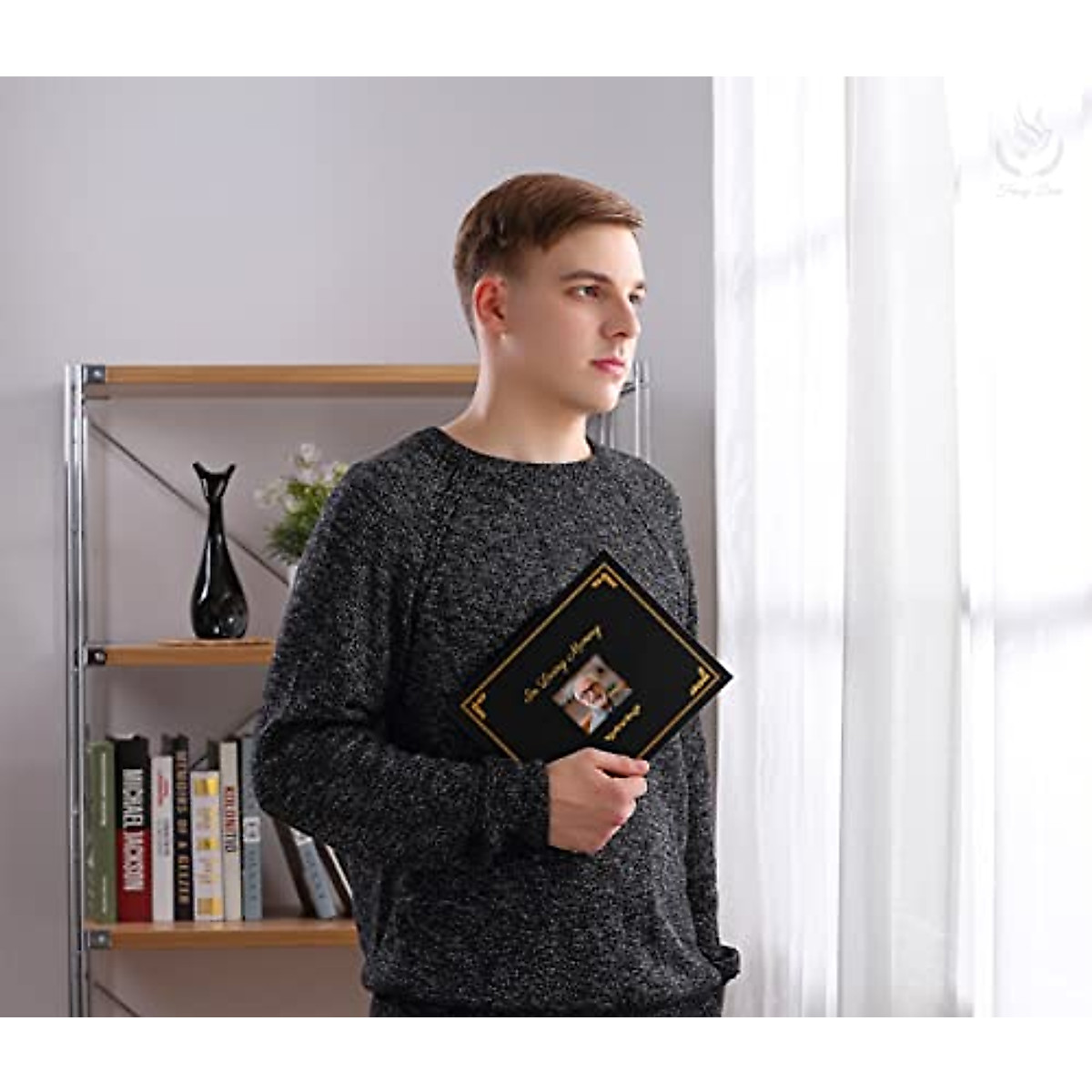 Fancy Dove Funeral Guest Book with Picture Pocket. Celebration of Life Sign in Book with Gold Embossed Leather Hardcover. Signature and Memory Book with 124 Pages