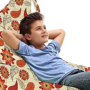 Ambesonne Orange Lounger Chair Bag, Red Poppy Flowers in Retro Style and Leaves Flourish Paisley Pattern, High Capacity Storage with Handle Container, Lounger Size, Orange Red Peach