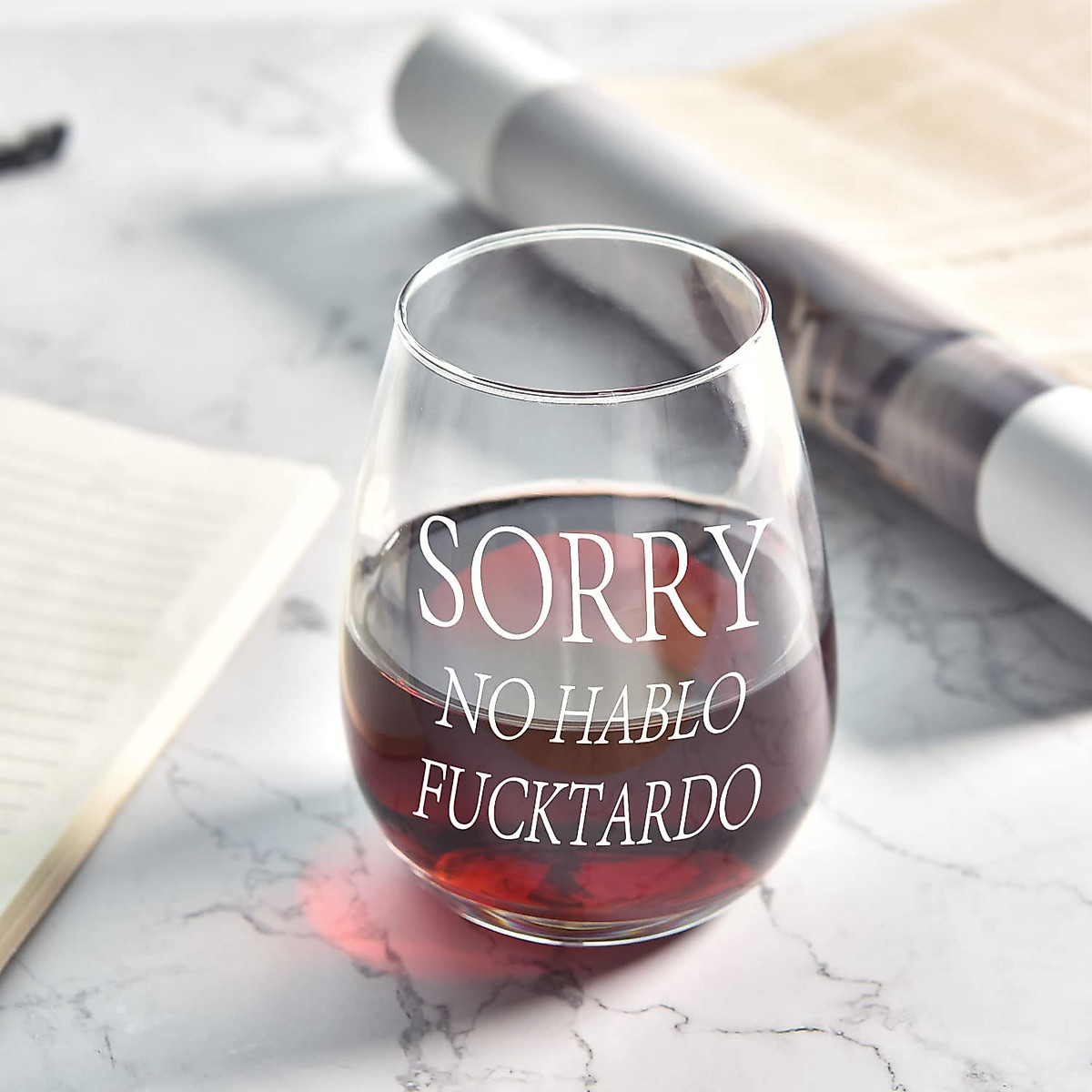 Sorry No Hablo Fuxktardo Wine Glass 15Oz, Funny Stemless Wine Glass Gifts for Women Men, Novelty Birthday Christmas Graduation Gag Gift for Friends BFF Sister Coworkers